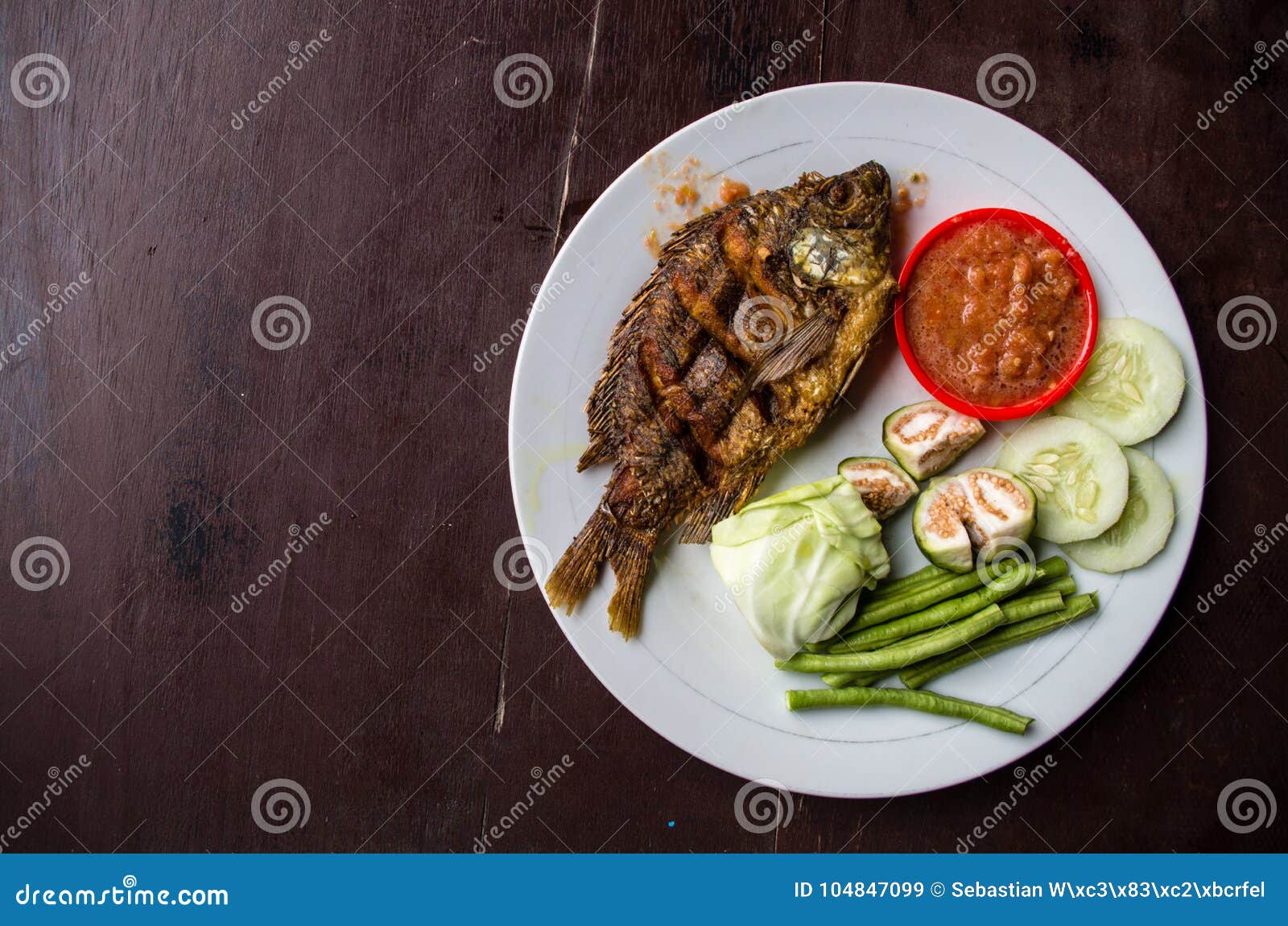 Indonesian Dish Ikan Goreng Fried Fish with Copy Space Left Stock Image ...