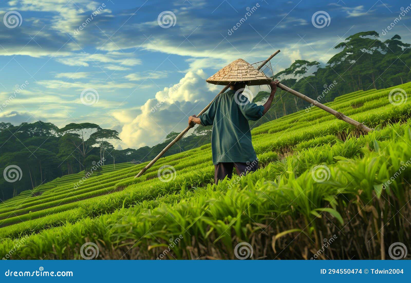 An Indonesian Farmer Working the Rice Fields Stock Illustration ...
