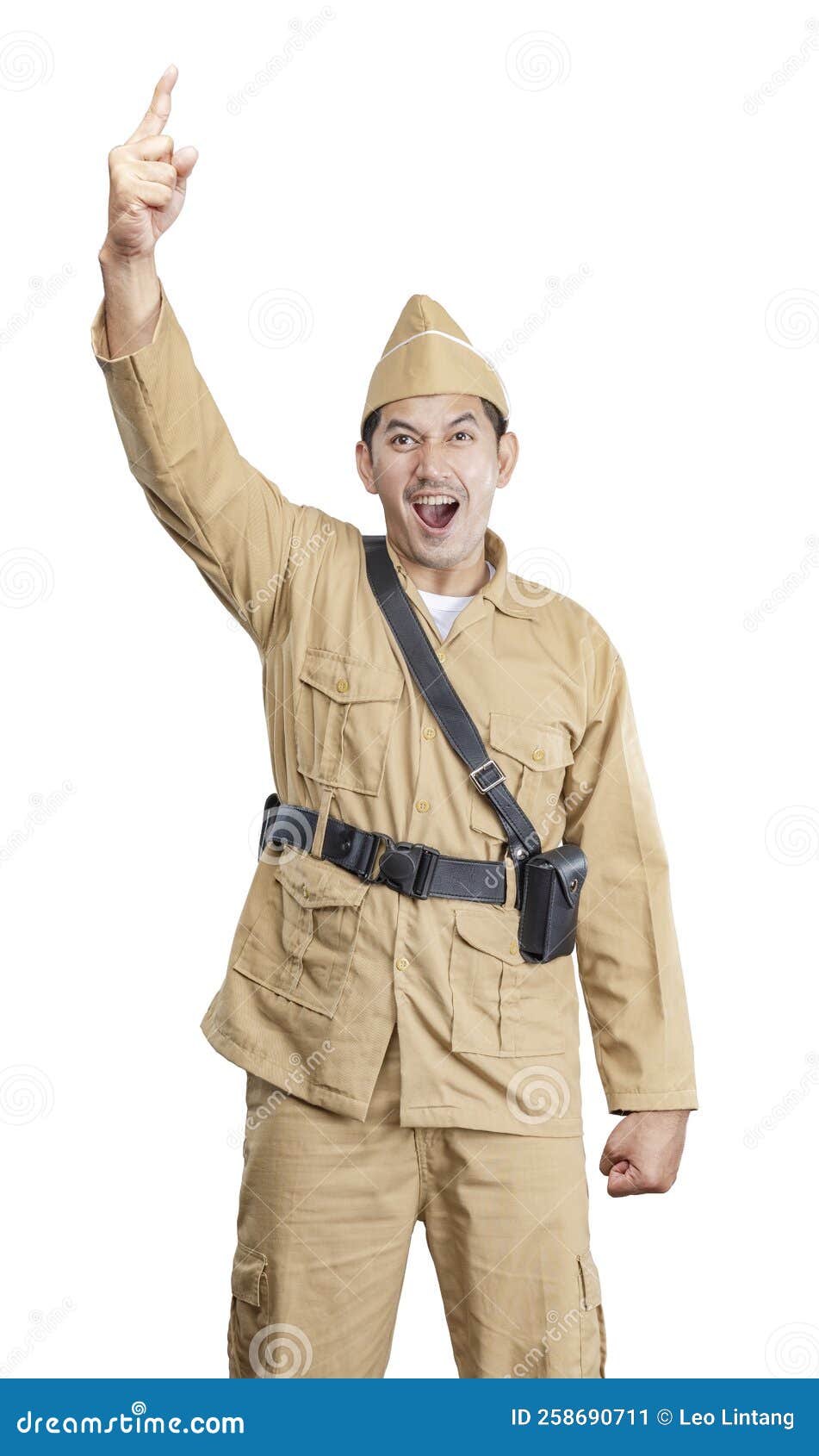 Indonesian Freedom Fighter Standing While Holding Sharpened Bamboo ...