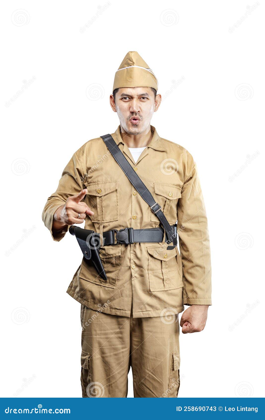 Indonesian Freedom Fighter Standing While Holding Sharpened Bamboo ...