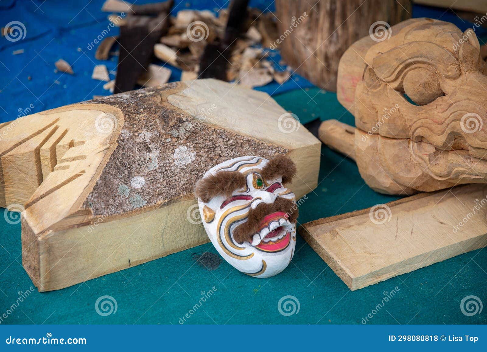 Indonesian mask being made stock photo. Image of balinese - 298080818