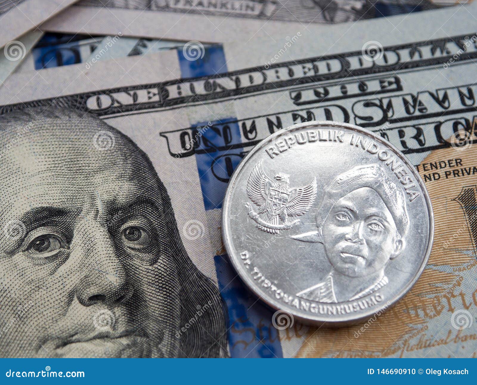 Indonesian Rupiah To Us Dollar Exchange on Dollars Background Stock ...