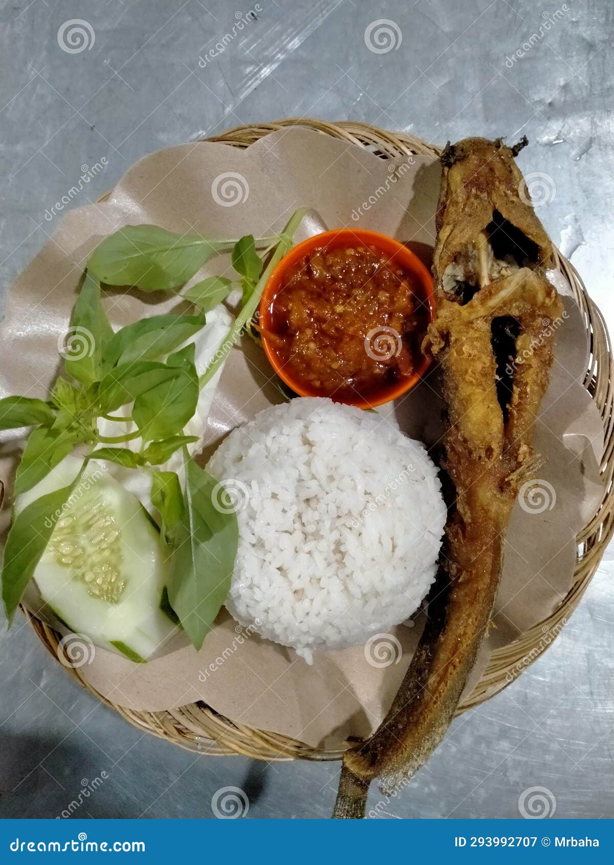 Pecel Lele, An Indonesian Street Food Consist Of Rice, Fried Catfish ...