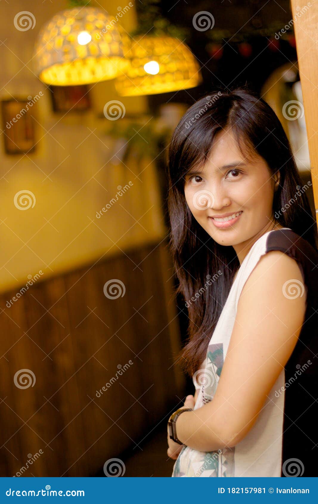 Woman Leaning and Looking at the Camera Stock Image - Image of looking ...