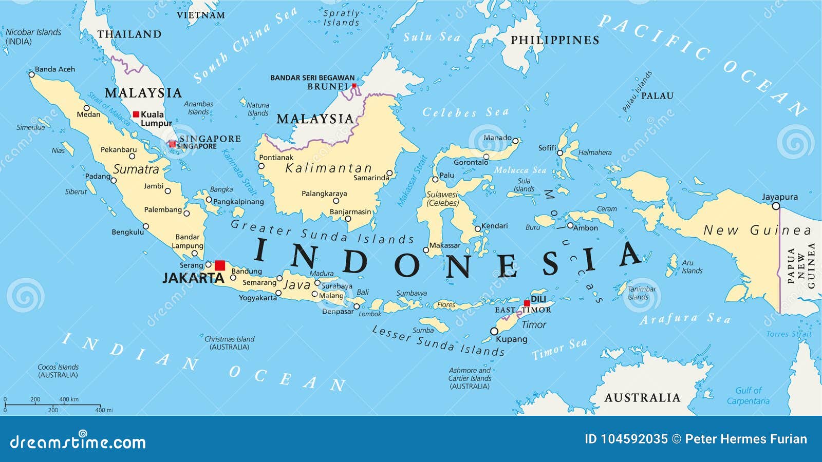 Indonezja polityczna mapa ilustracja wektor. Ilustracja złożonej z ...