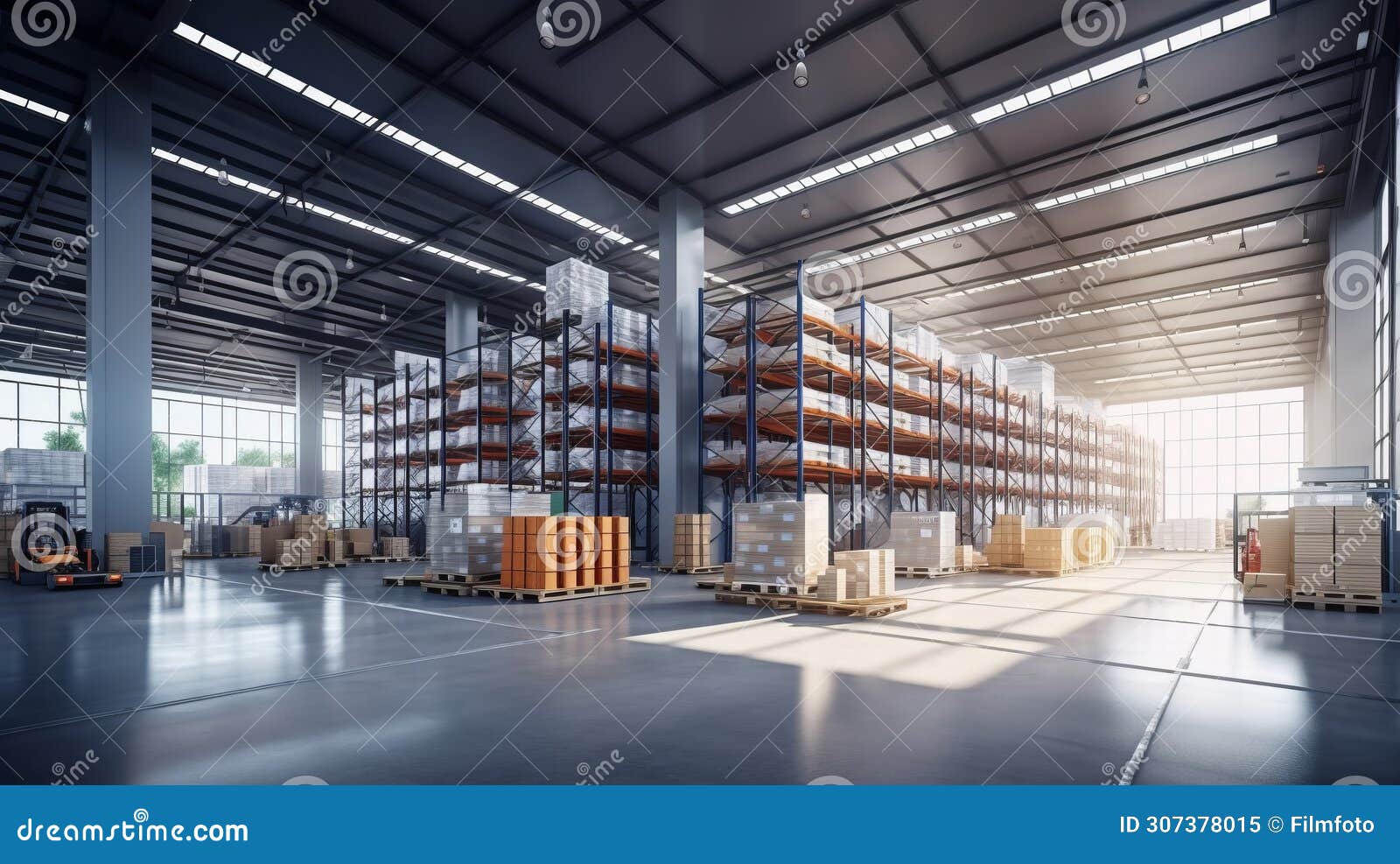 Indoor Architecture Structure of an Modern Logistics Warehouse. Stock ...