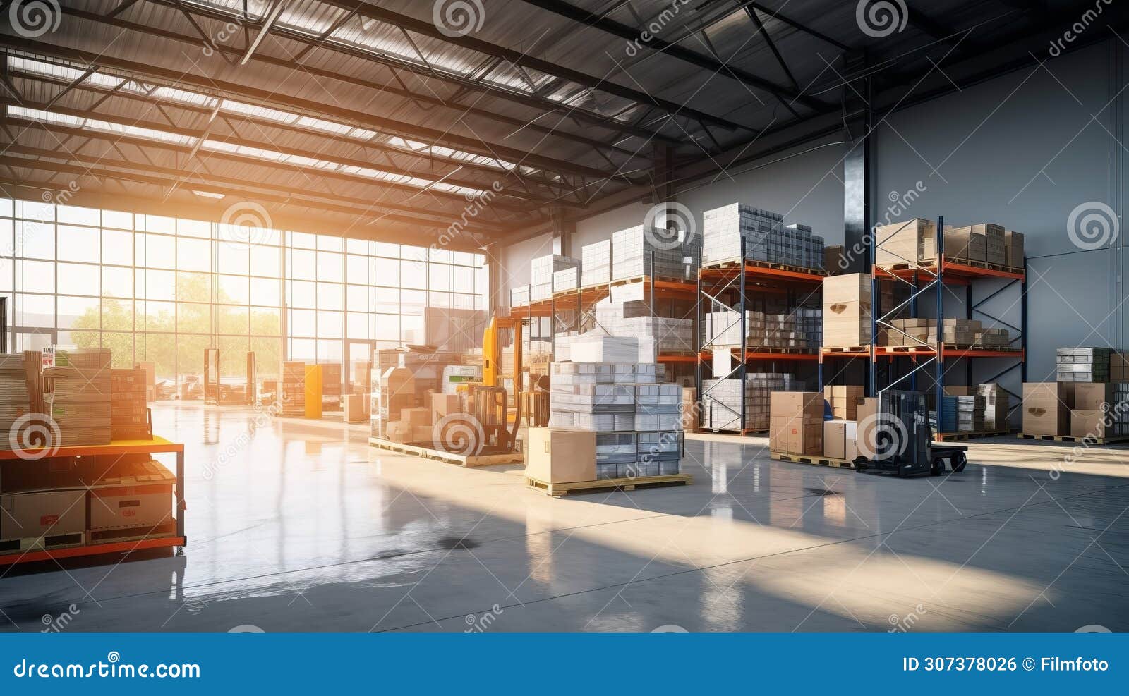 Indoor Architecture Structure of an Modern Logistics Warehouse. Stock ...