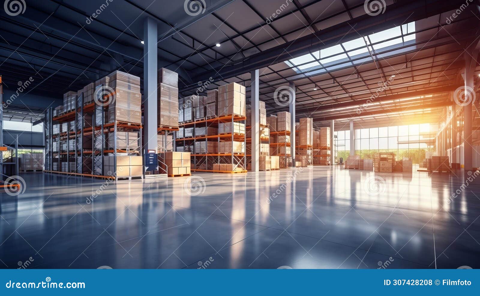 Indoor Architecture Structure of an Modern Logistics Warehouse. Stock ...