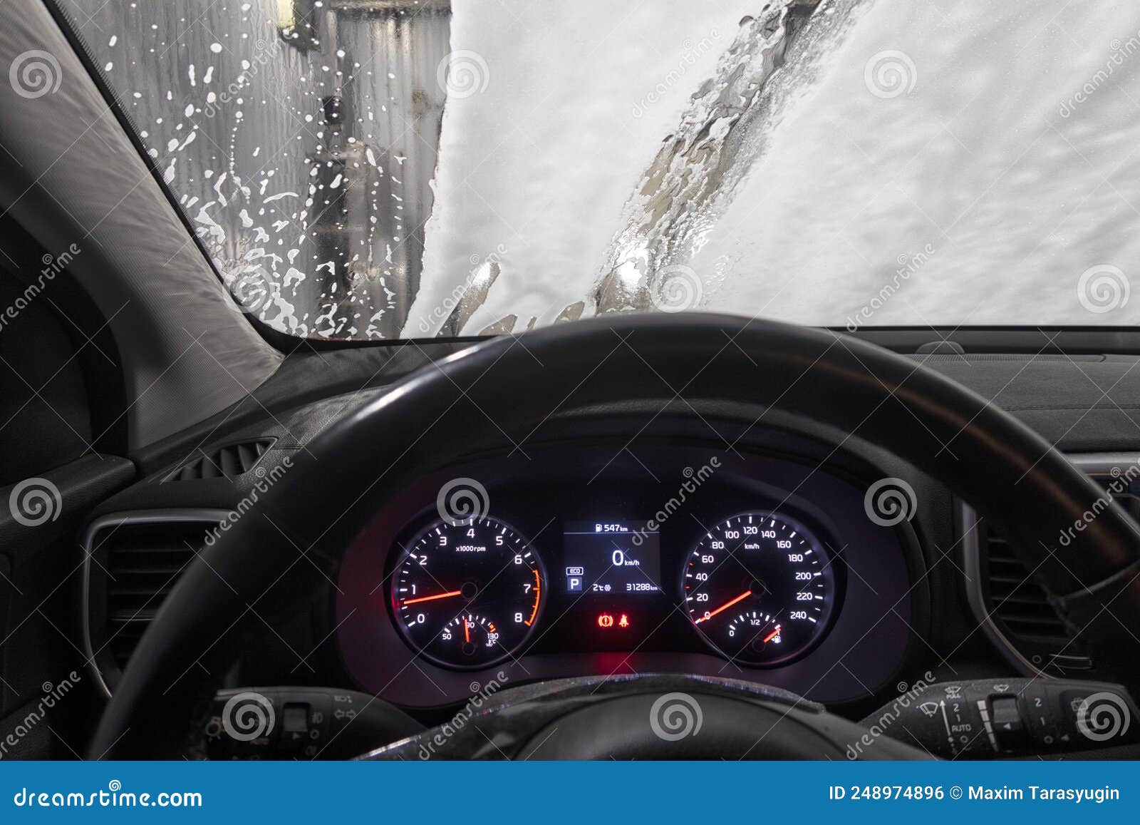 Indoor Car Wash with the View from the Driver Seat. Stock Photo - Image ...