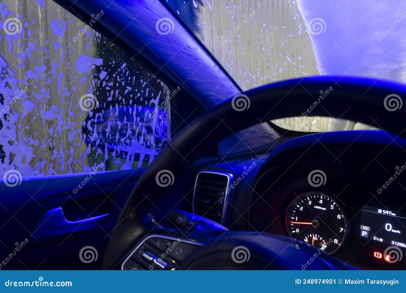 Indoor Car Wash with the View from the Driver Seat. Stock Image - Image ...