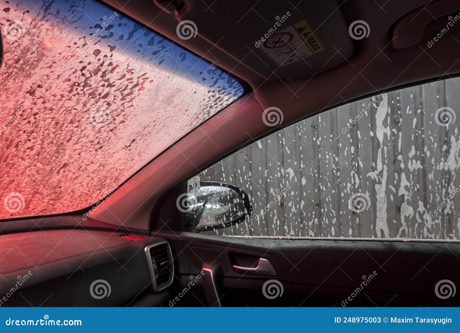 Indoor Car Wash with the View from the Driver Seat. Stock Image - Image ...