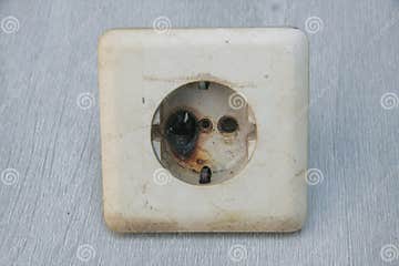 An Indoor Electrical Plug Caught Fire and Melted Stock Image - Image of ...