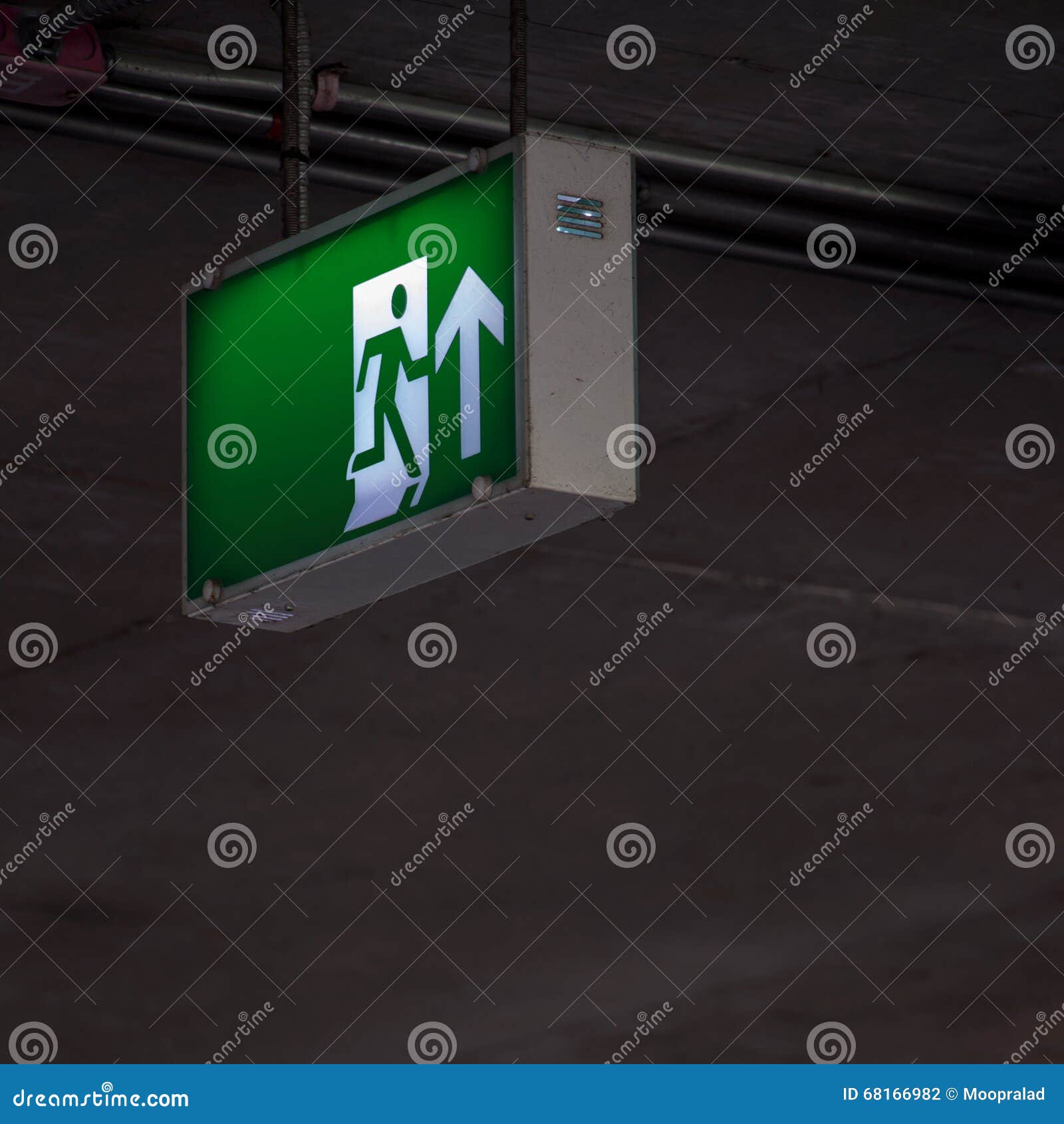 Indoor Emergency Exit Sign Under the Ceiling Stock Photo - Image of ...
