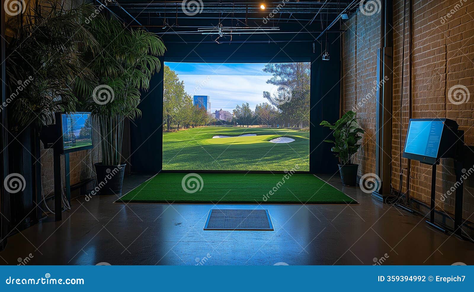 Indoor Golf Simulation Setup with Realistic Virtual Course View Stock ...