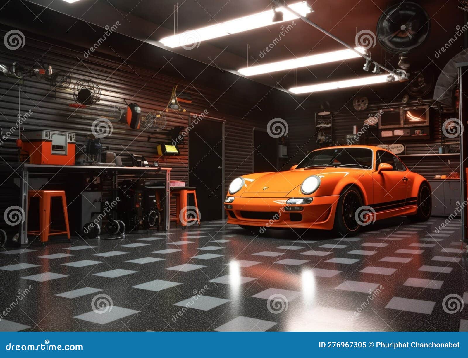 Indoor or Interior Garage with Generative AI Stock Illustration ...