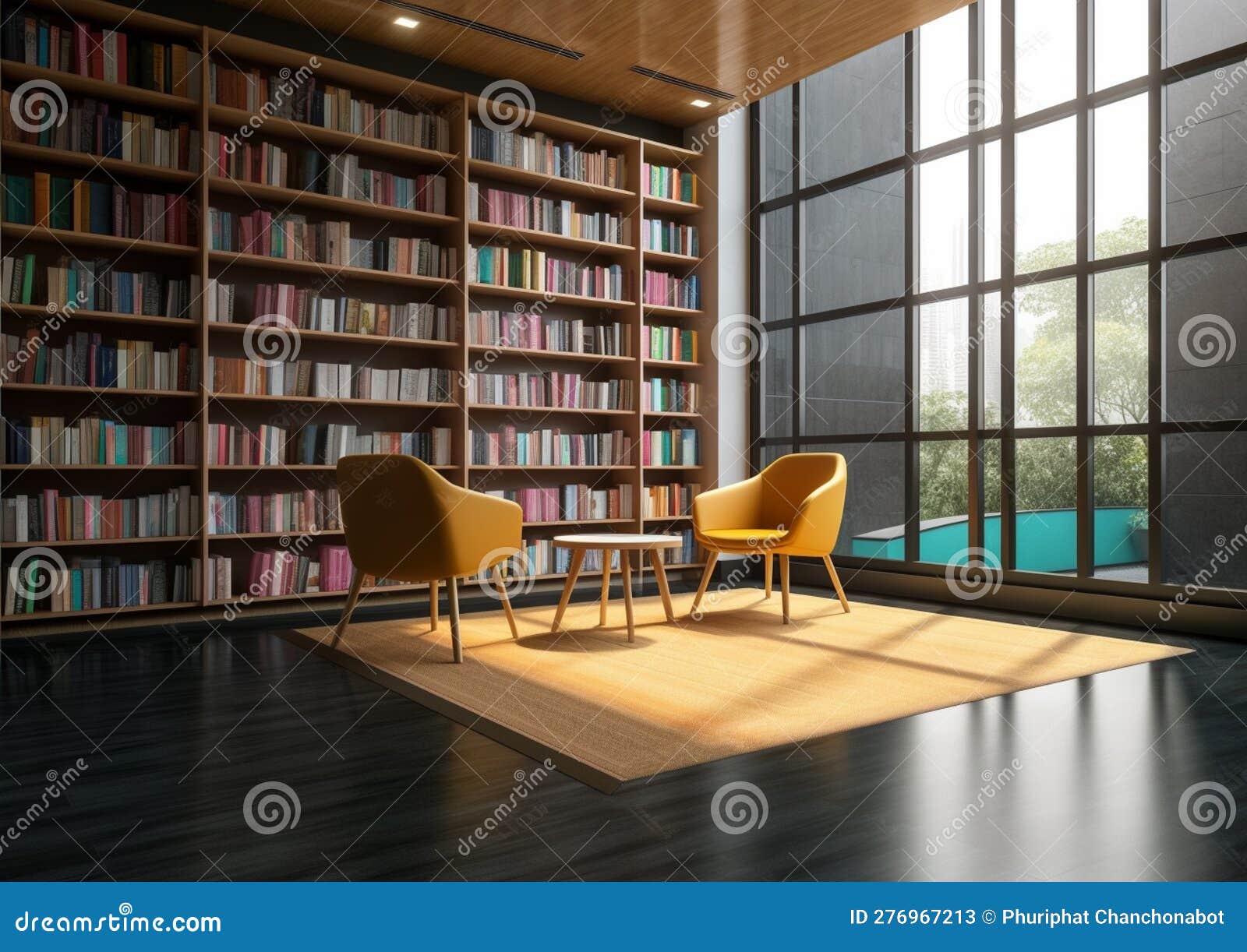 Indoor or Interior Modern Library with Generative AI Stock Illustration ...