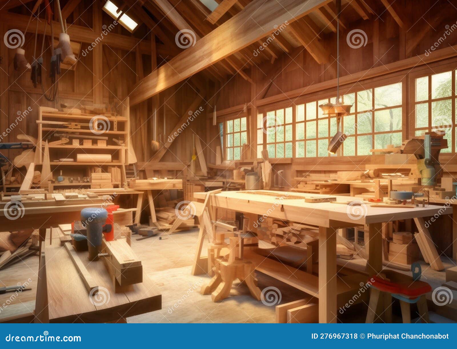 Indoor or Interior Wood Workshop with Generative AI Stock Illustration ...
