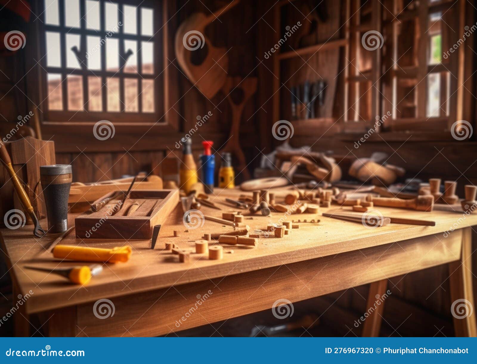 Indoor or Interior Wood Workshop with Generative AI Stock Illustration ...