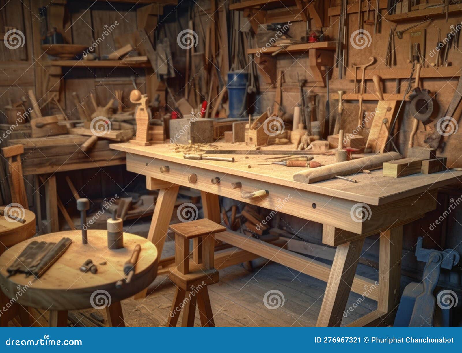 Indoor or Interior Wood Workshop with Generative AI Stock Illustration ...