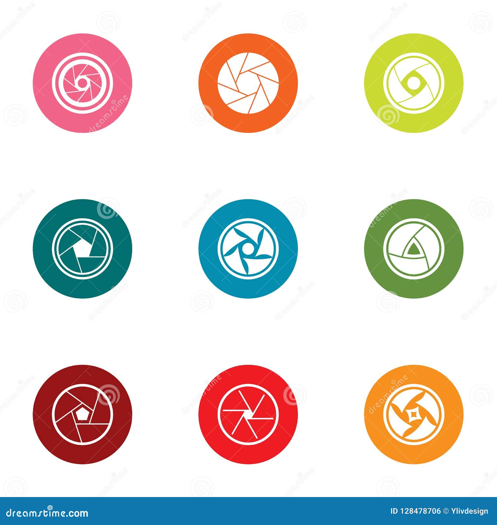 Indoor Lens Icons Set, Flat Style Stock Vector - Illustration of ...