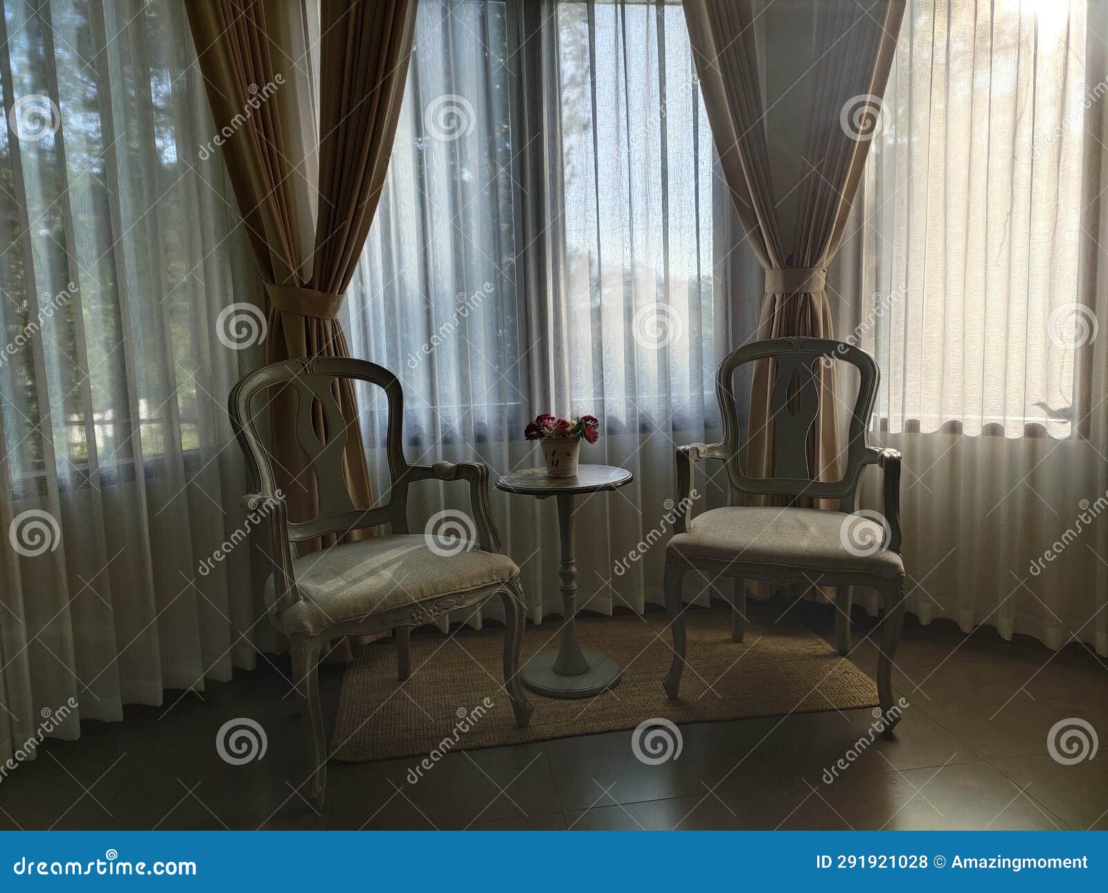 Indoor Living Room with Small Table in the Morning Stock Photo - Image ...