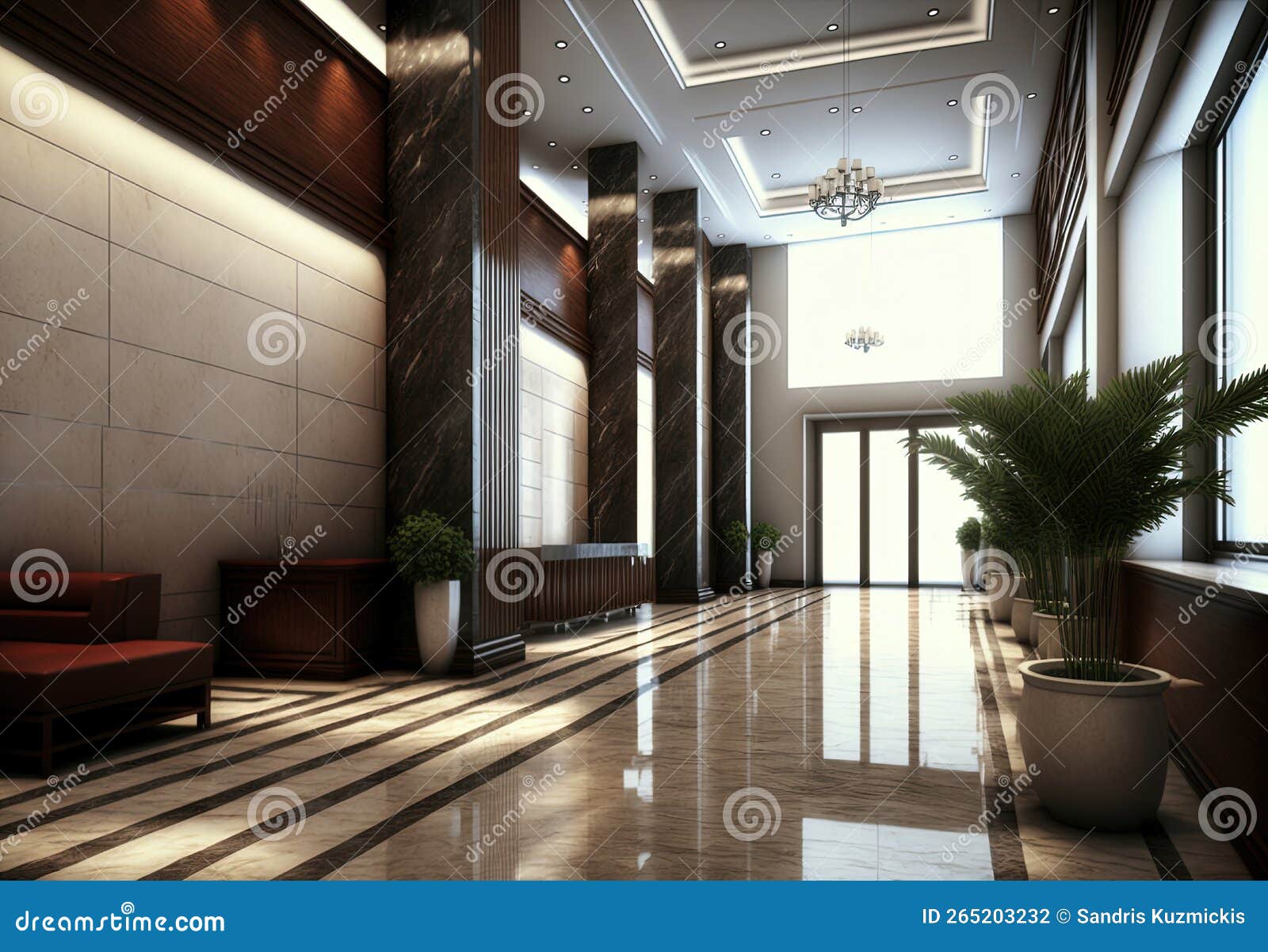 Indoor Lobby Design with Travertine Marble. Generative AI Stock ...