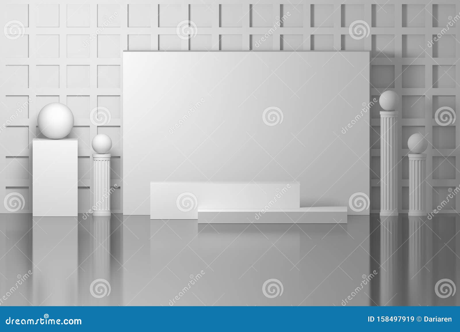 Indoor Mock Up Simple Composition with Pillars Columns and Balls Stock ...
