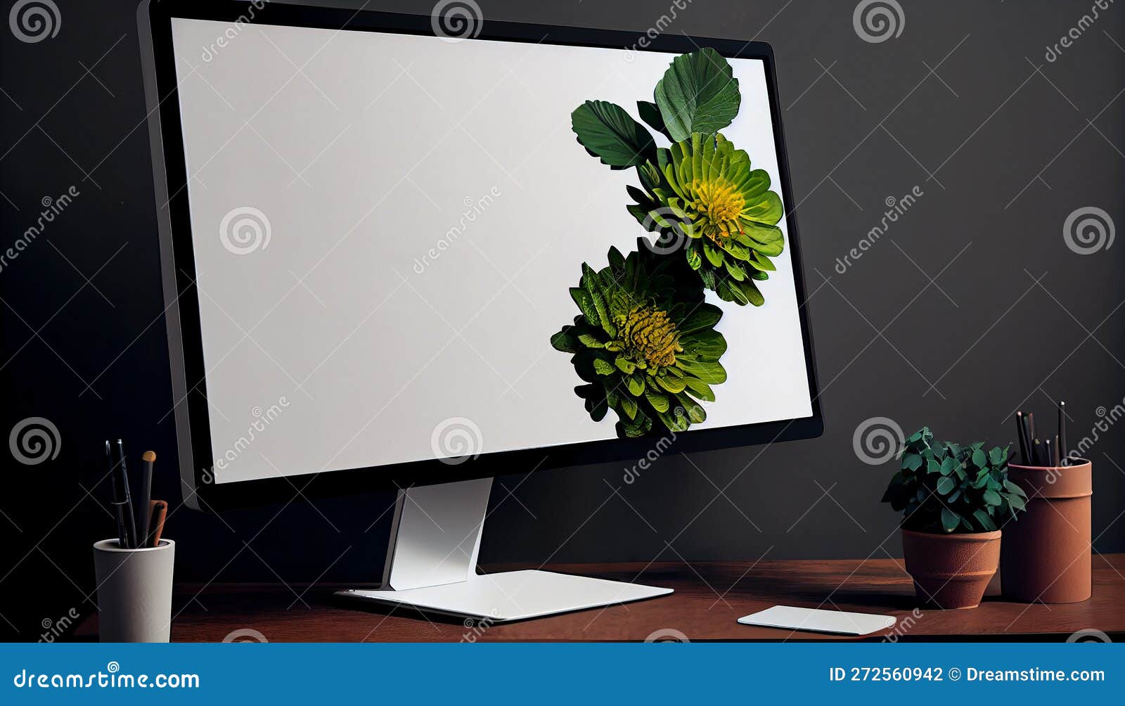 Indoor Office with Modern Computer Equipment and Plants ,generative AI ...