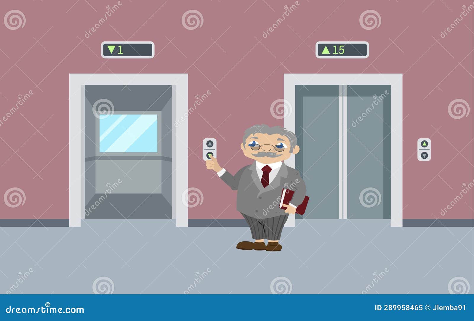 Indoor and Outdoor Elevators with Cartoon Man. Stock Vector ...