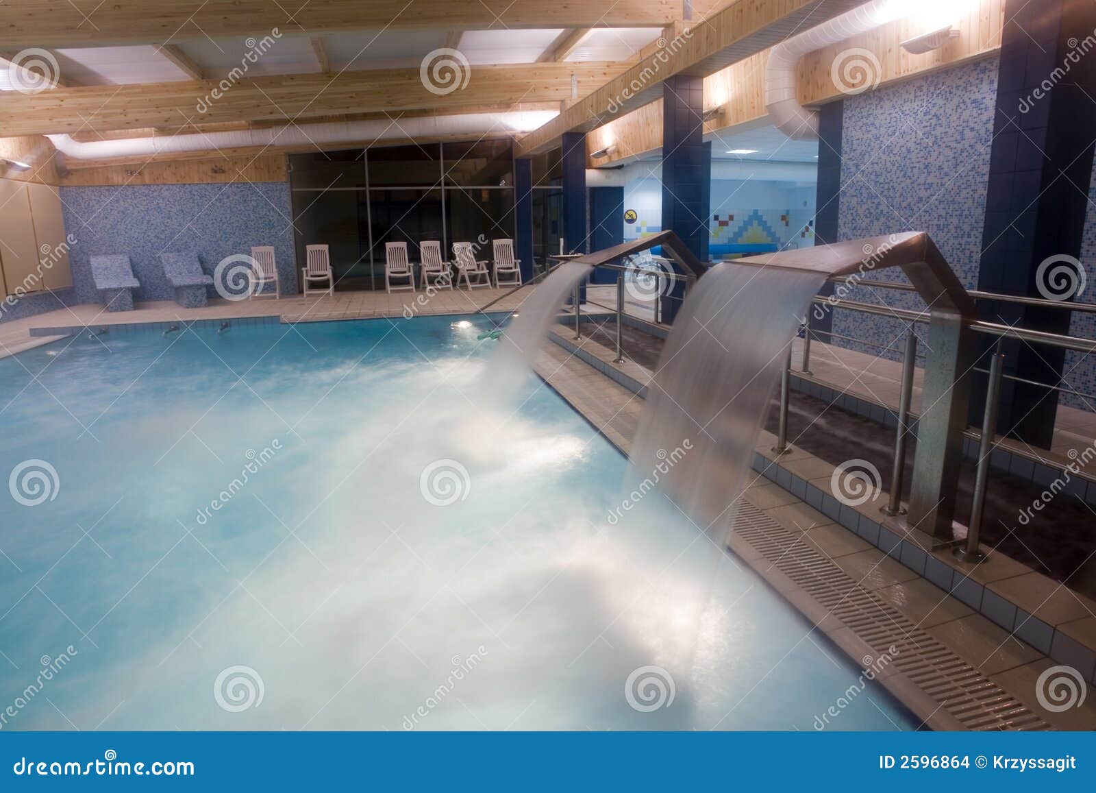 Indoor Pool with Waterfalls Stock Photo - Image of facility, design ...