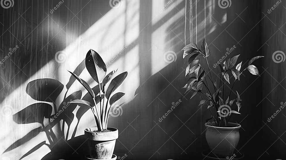 Indoor Potted Plants with Dramatic Shadows on a Wall Stock Image ...