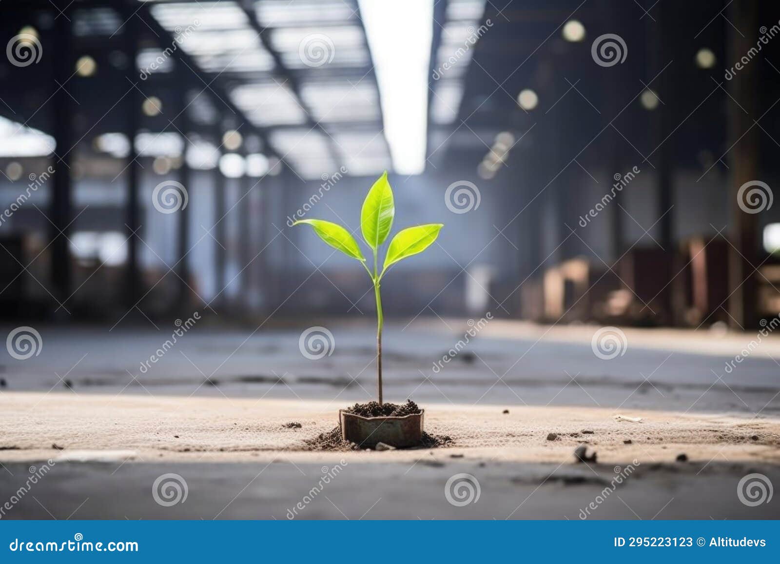 An Indoor Rubber Plant Sapling with Factory Backdrop Stock Image ...