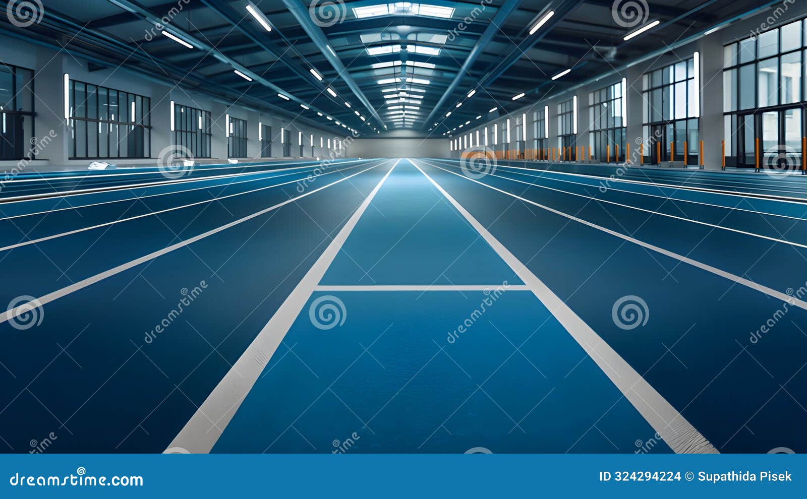 A State-of-the-art Indoor Running Track with Vibrant Blue Lanes and ...