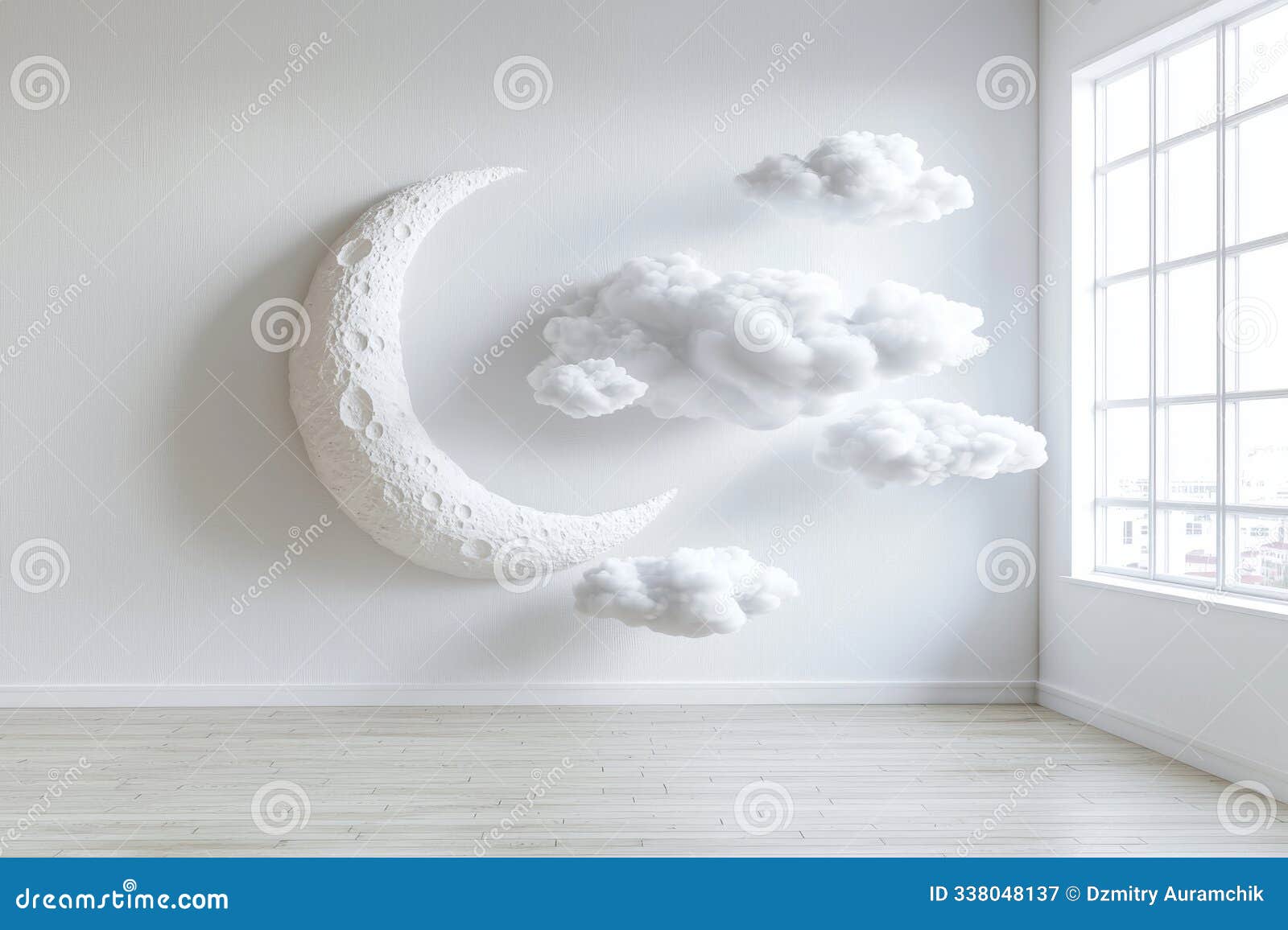 An Indoor Scene with a Decorative Half Moon and Clouds, Set Against ...