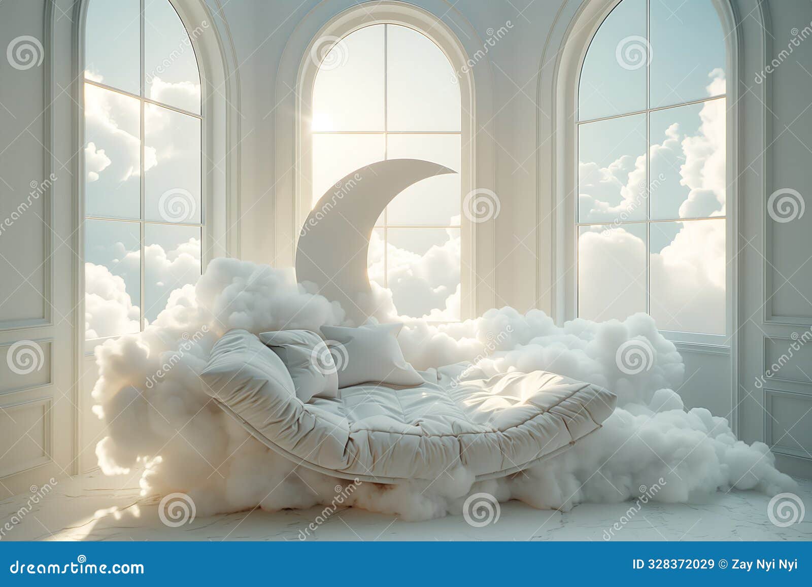 An Indoor Scene Featuring a Decorative Half Moon and Clouds, Set ...
