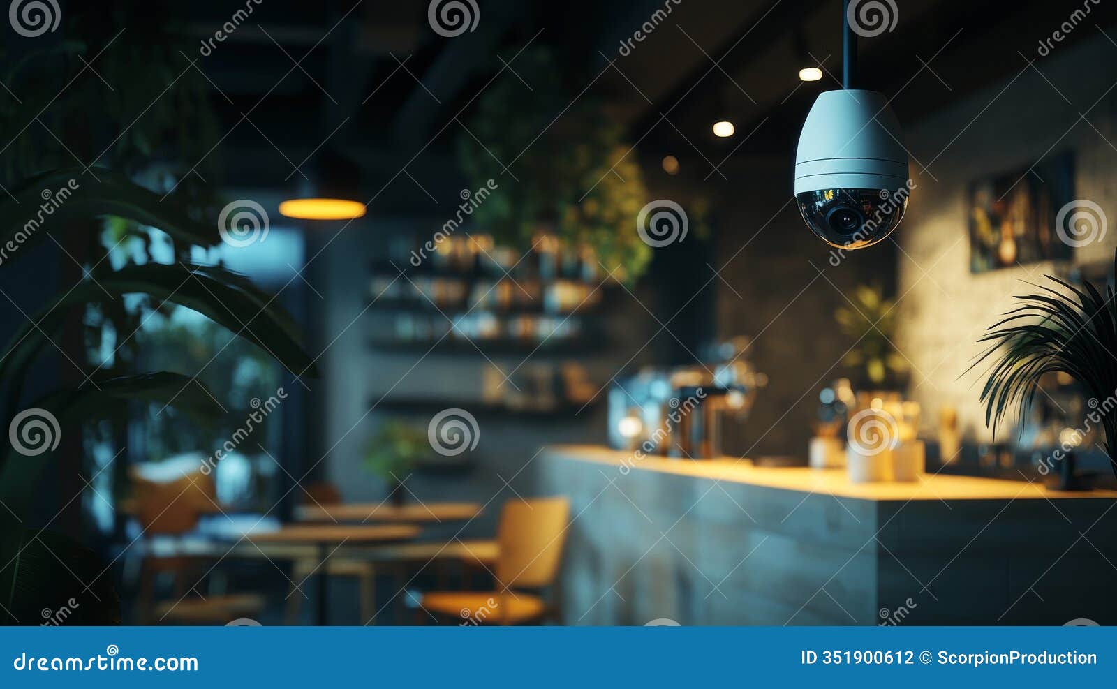 Indoor Security Camera in a Stylish, Modern Cafe Stock Photo - Image of ...