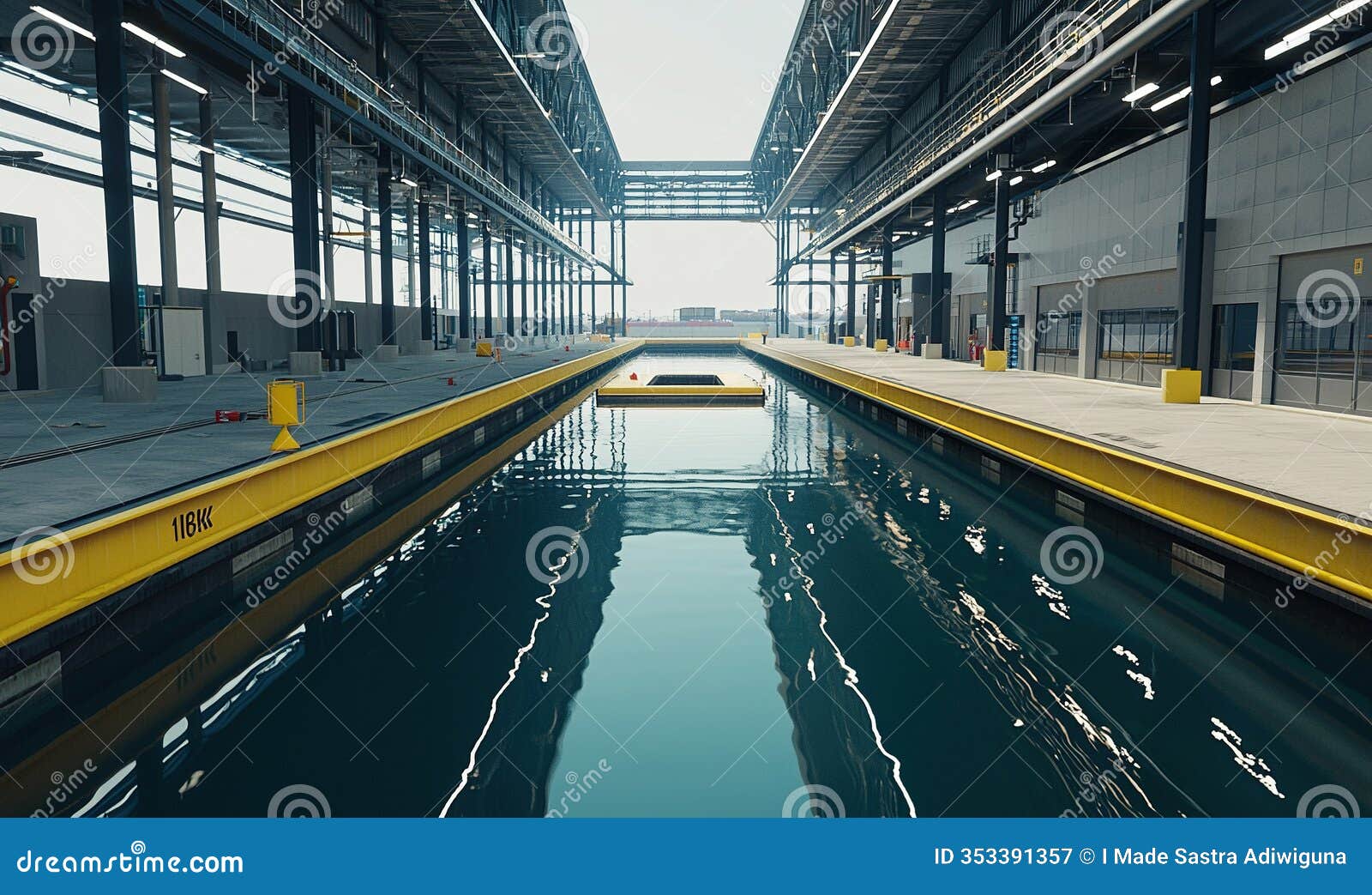 Indoor Shipyard Dock with Water Channel, Industrial Architecture Stock ...