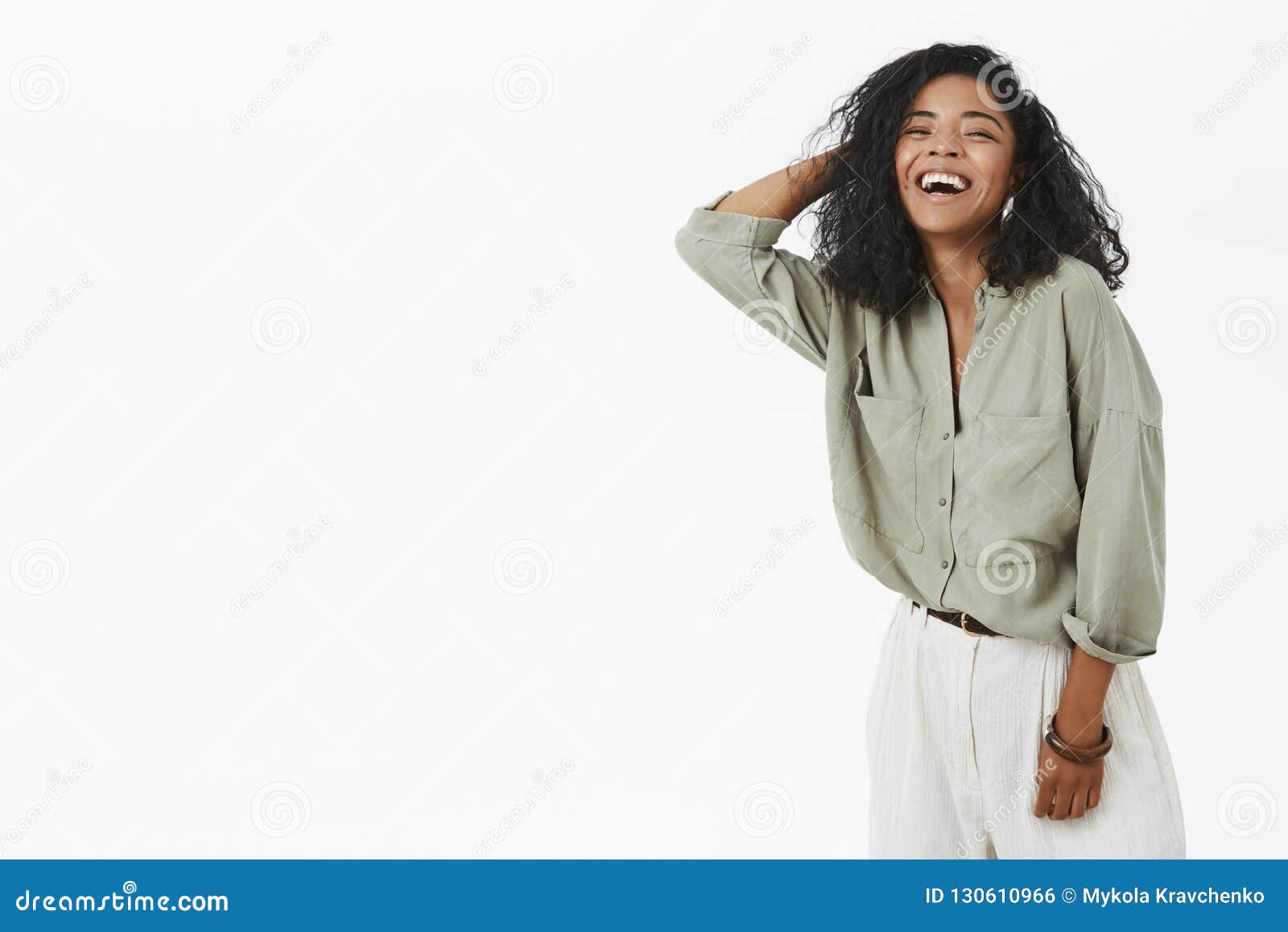 Indoor Shot Of Carefree Delighted And Happy Creative African American