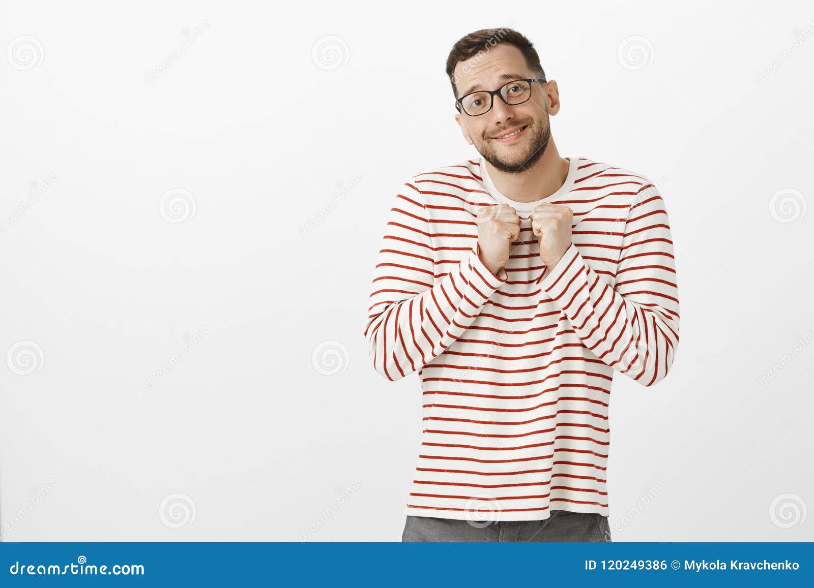 Indoor Shot Of Cute Tender Adult Gay Male With Bristle In Black Glasses