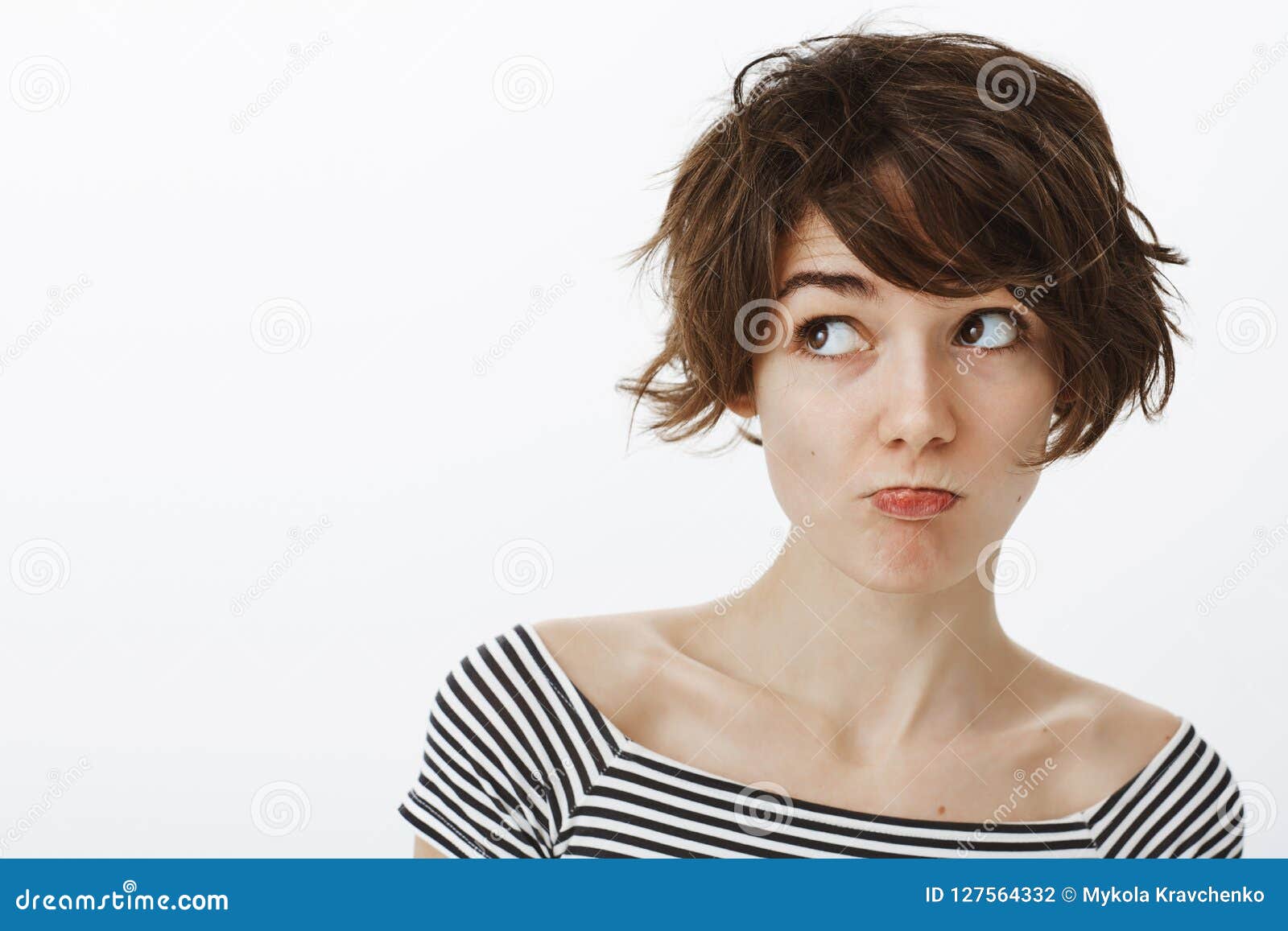 Indoor Shot of Timid Cute Girlfriend with Silly Innocent Expression ...