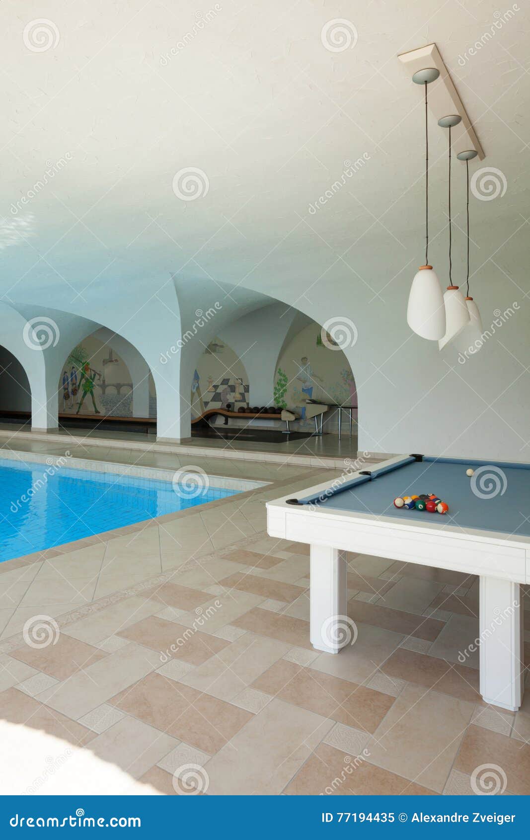 Indoor Swimming Pool with Billiard Stock Image - Image of swimming ...