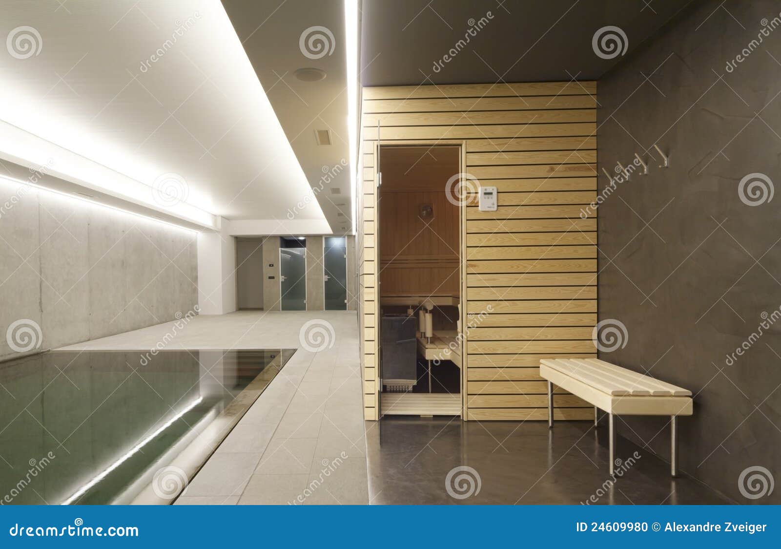 Indoor Swimming Pool with Sauna Stock Photo - Image of beton, climate ...