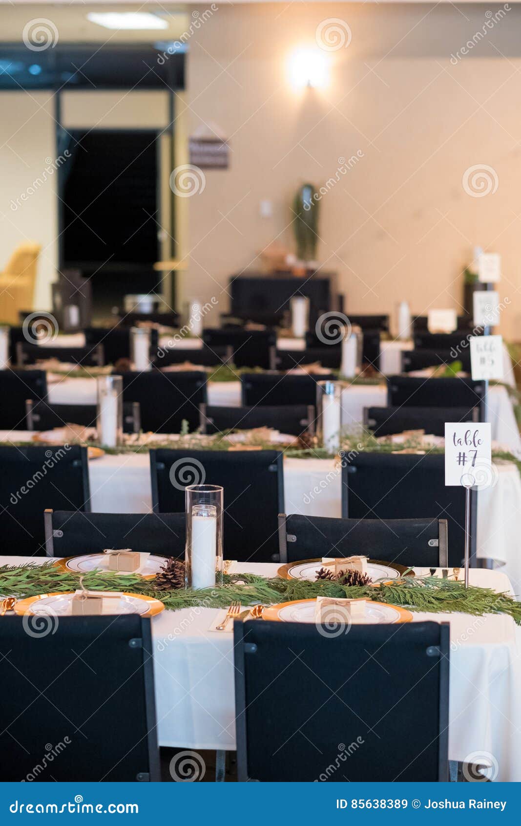Indoor Wedding Reception Tables and Seating Stock Image - Image of ...