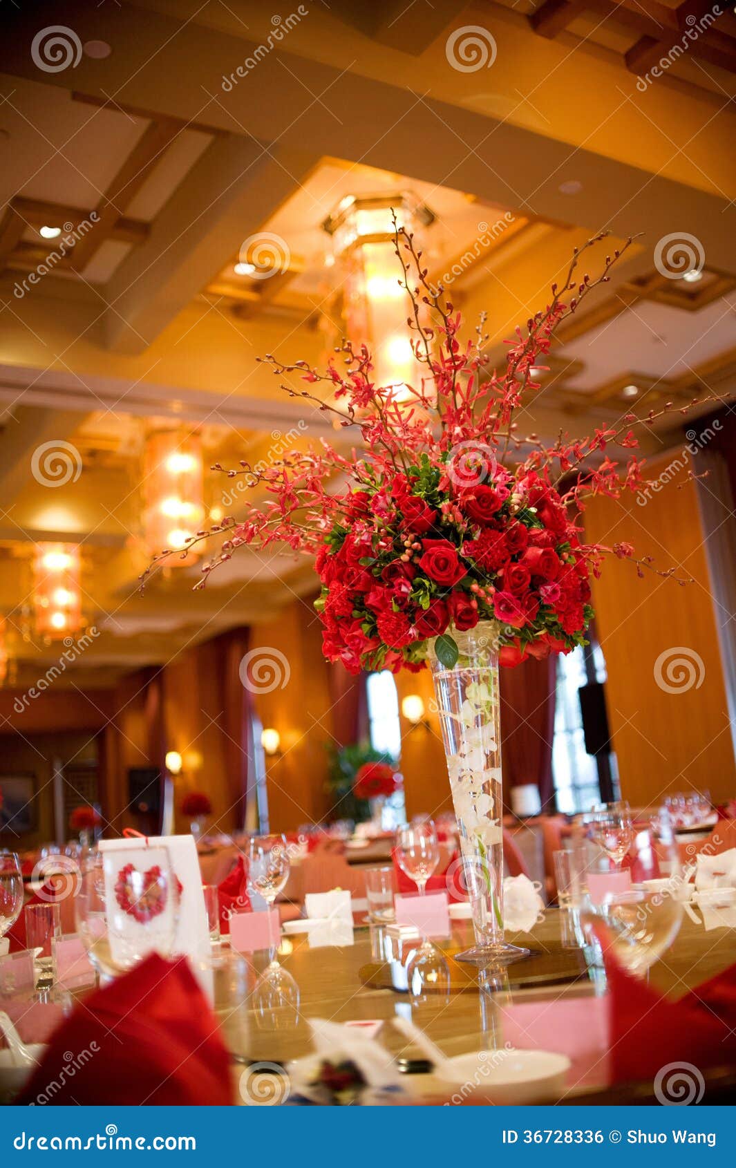 Indoor wedding scene stock photo. Image of flower, droplight - 36728336