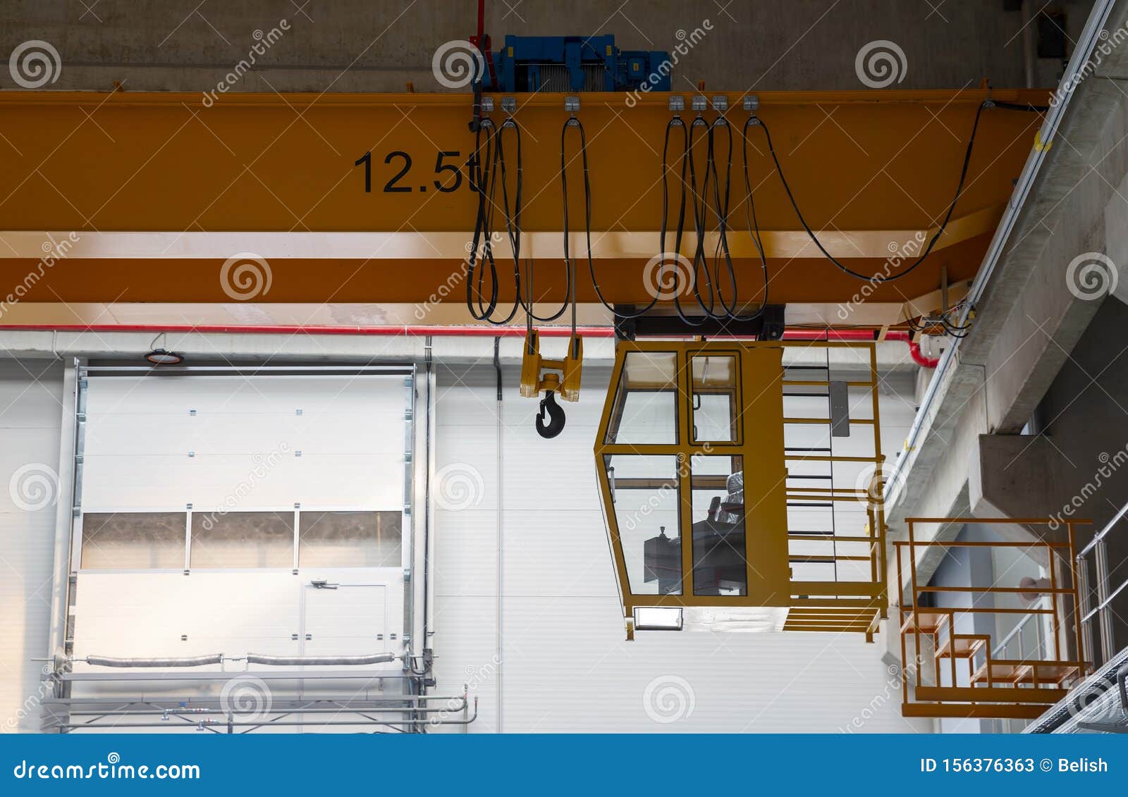 Indoors Overhead Crane with a Cabin Stock Image - Image of empty, hall ...