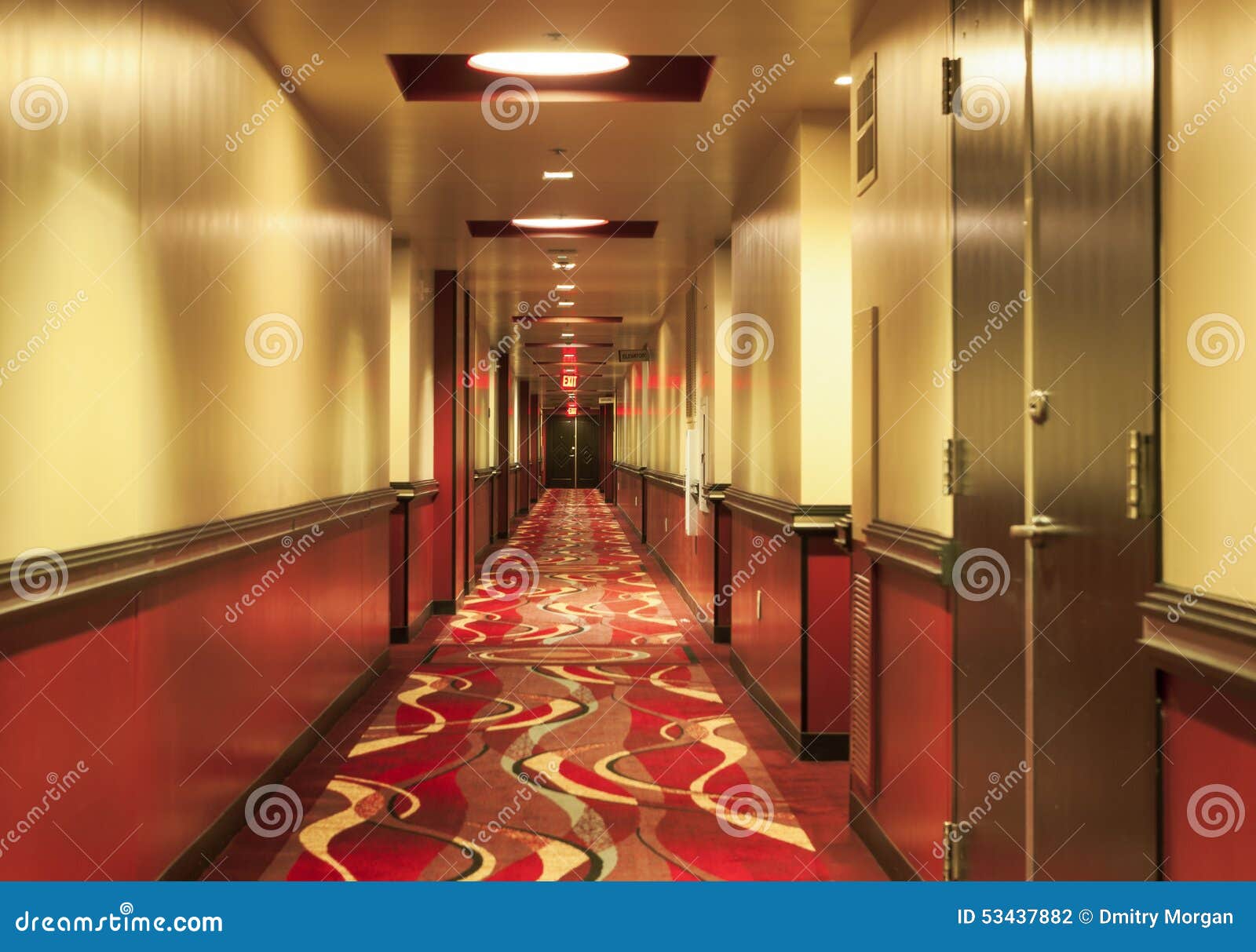 Indoors View of Long Hotel Corridor Stock Photo - Image of walls, brown ...