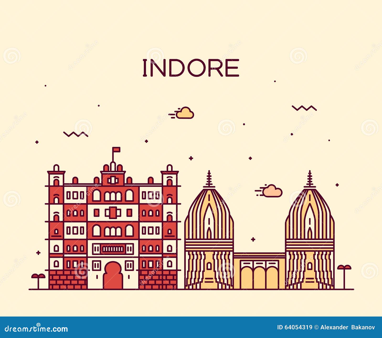 Indore Skyline Vector Illustration Linear Style Stock Vector ...