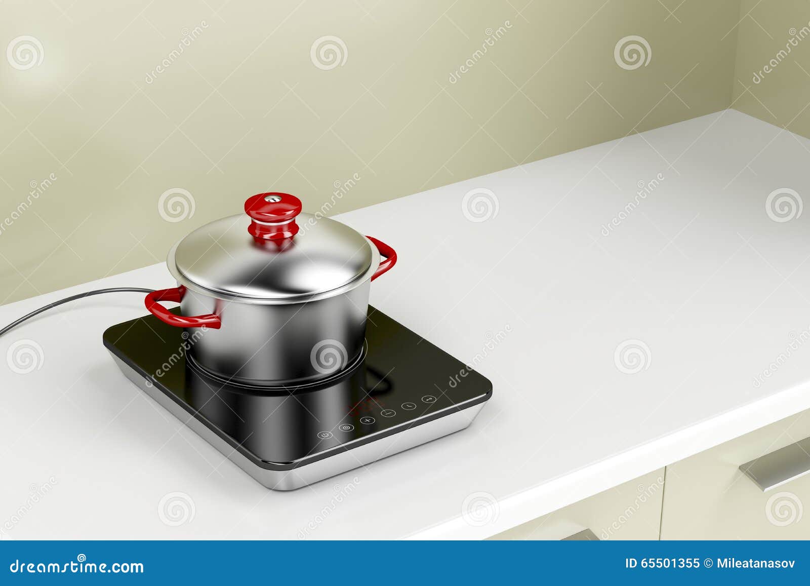 Induction Cooktop On White Background 3d Render Set Stock Image ...