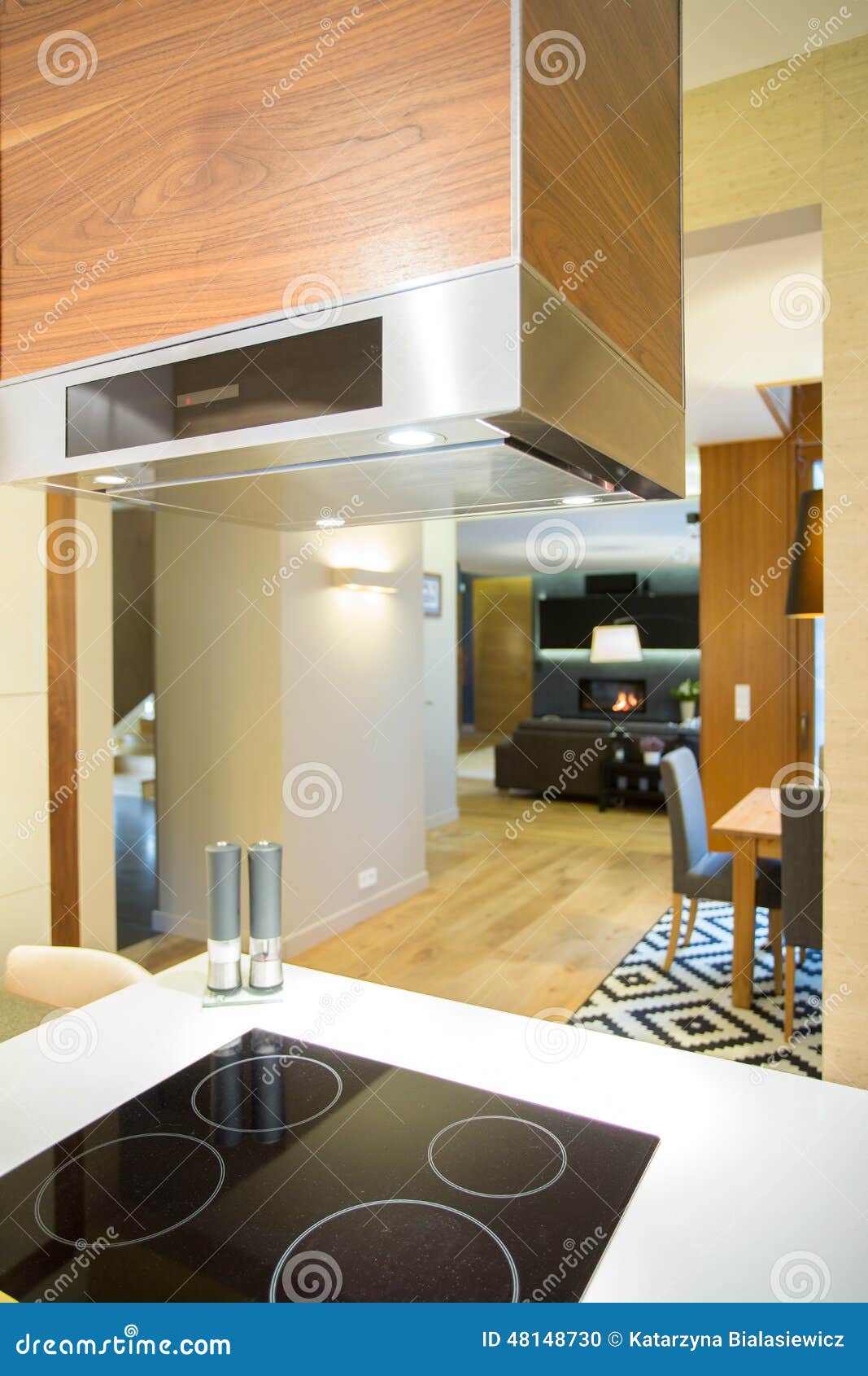 Induction Hob in Modern Kitchen Stock Photo - Image of fireplace ...