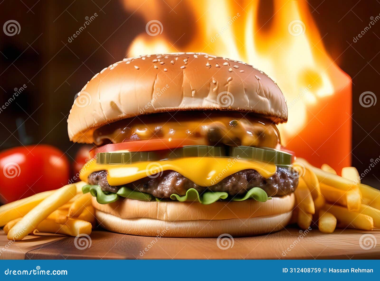 Indulge in a Cheesy Burger with Crispy Fries Stock Illustration ...